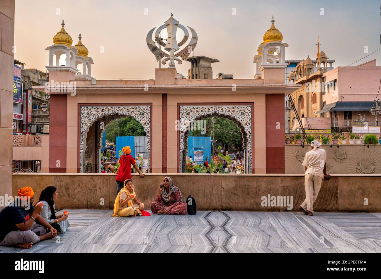 Khanda Sikh holy religious symbol above the entrance to Sis Ganj Sahib ...