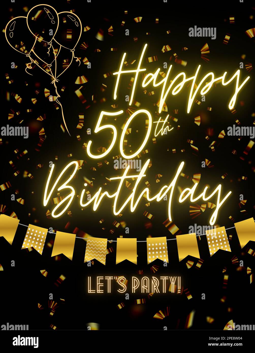 HAPPY 50th BIRTHDAY Black gold golden card invitation for celebration ...