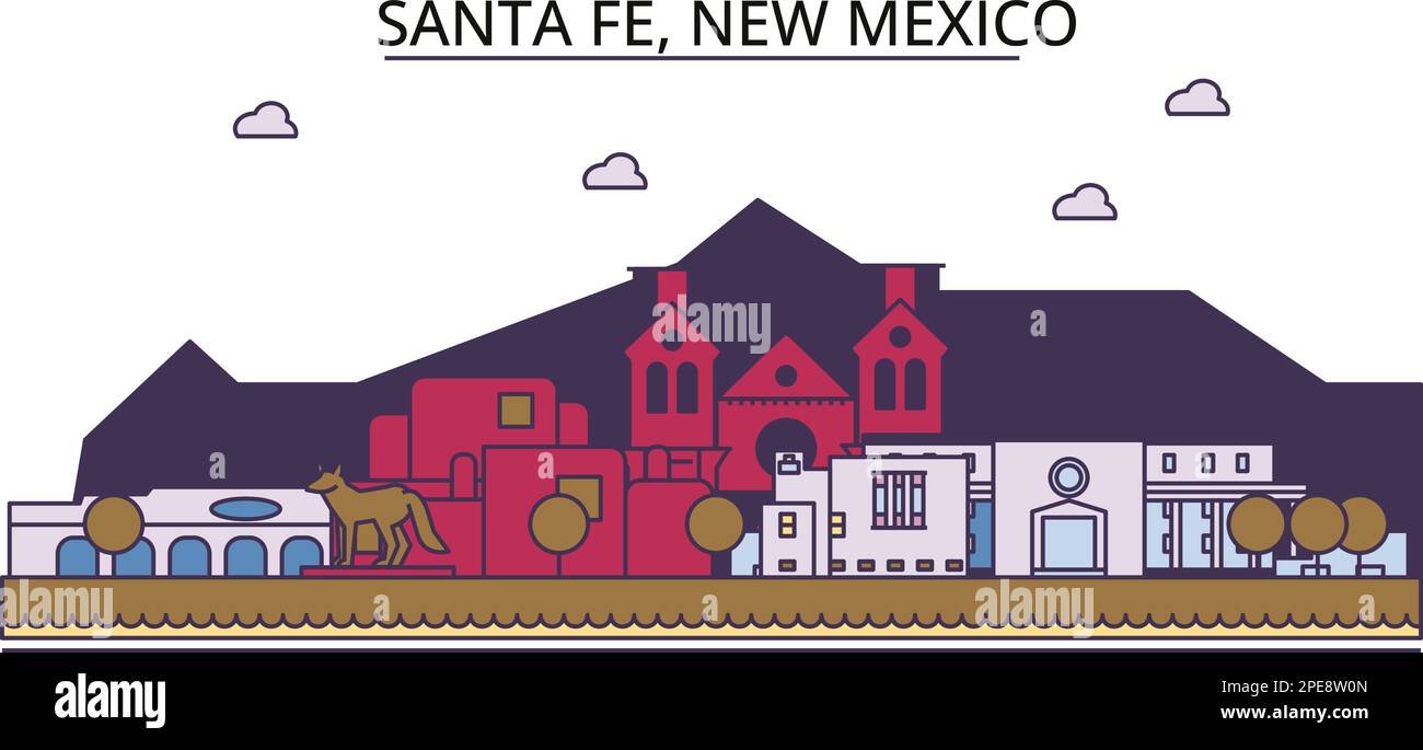 United States, Santa Fe tourism landmarks, vector city travel ...