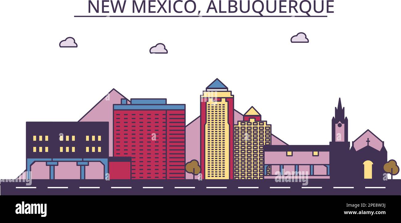 United States, Albuquerque City tourism landmarks, vector city travel ...
