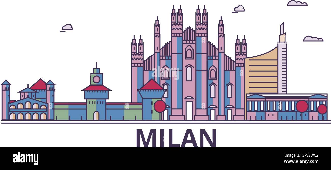 Italy, Milan City tourism landmarks, vector city travel illustration ...