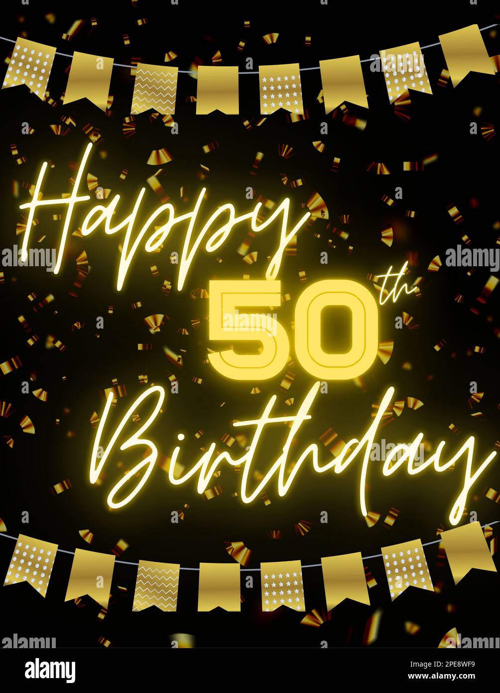 HAPPY 50th BIRTHDAY Black gold golden card invitation for celebration ...