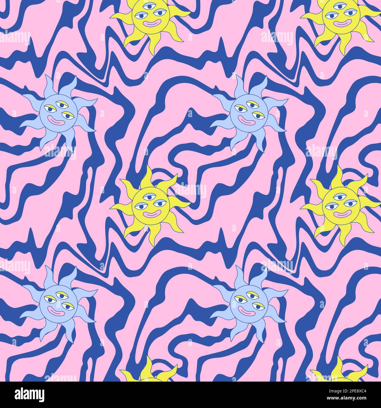 Groovy third eyed sun and moon on swirl lines distorted background ...