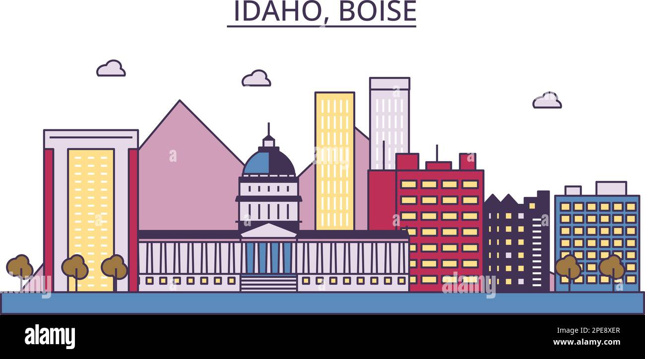 United States, Boise tourism landmarks, vector city travel illustration ...
