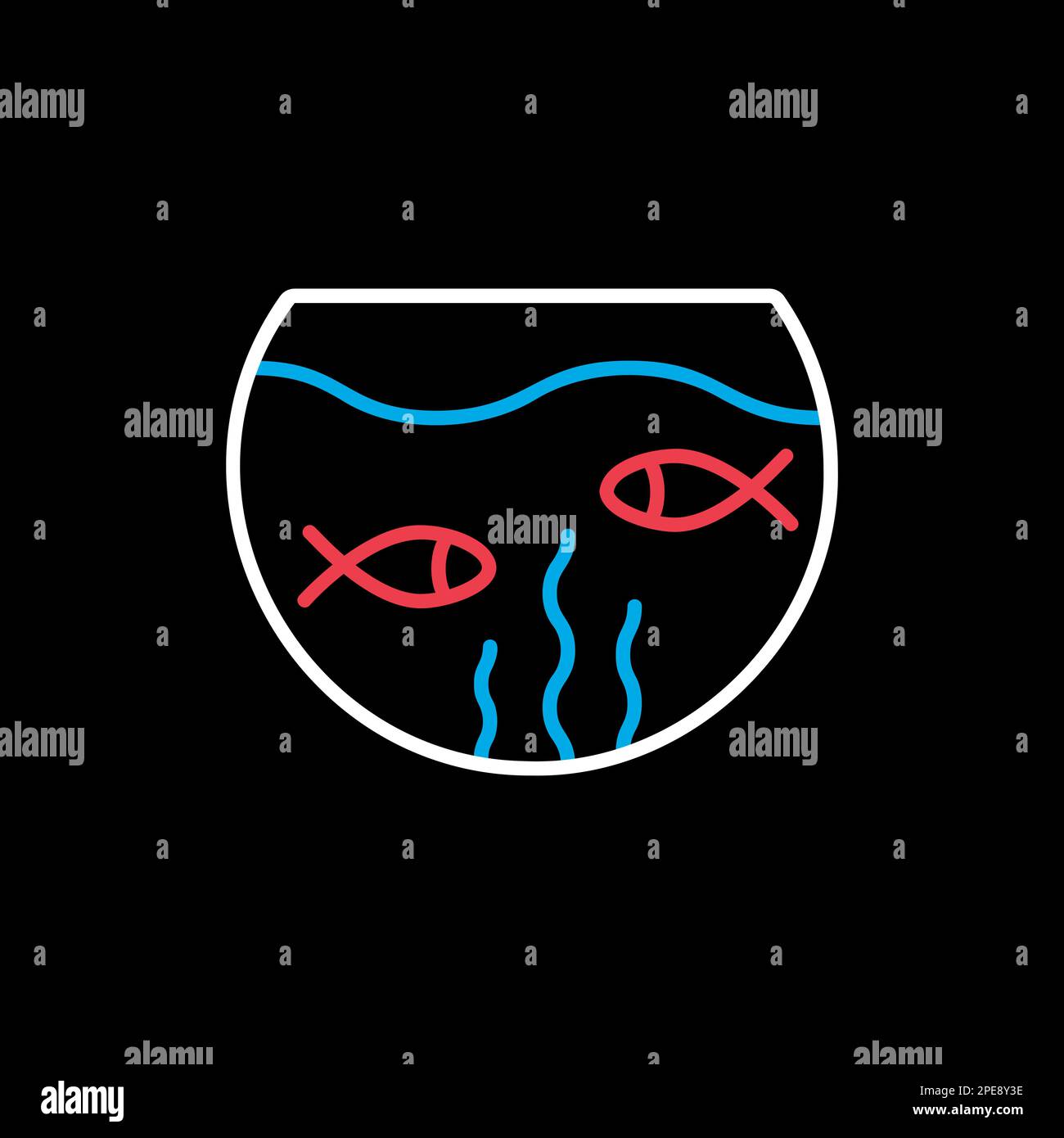 Fish aquarium vector icon on black background. Pet animal sign. Graph ...