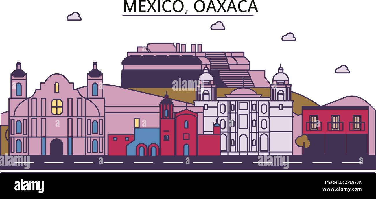 Mexico, Oaxaca tourism landmarks, vector city travel illustration Stock ...