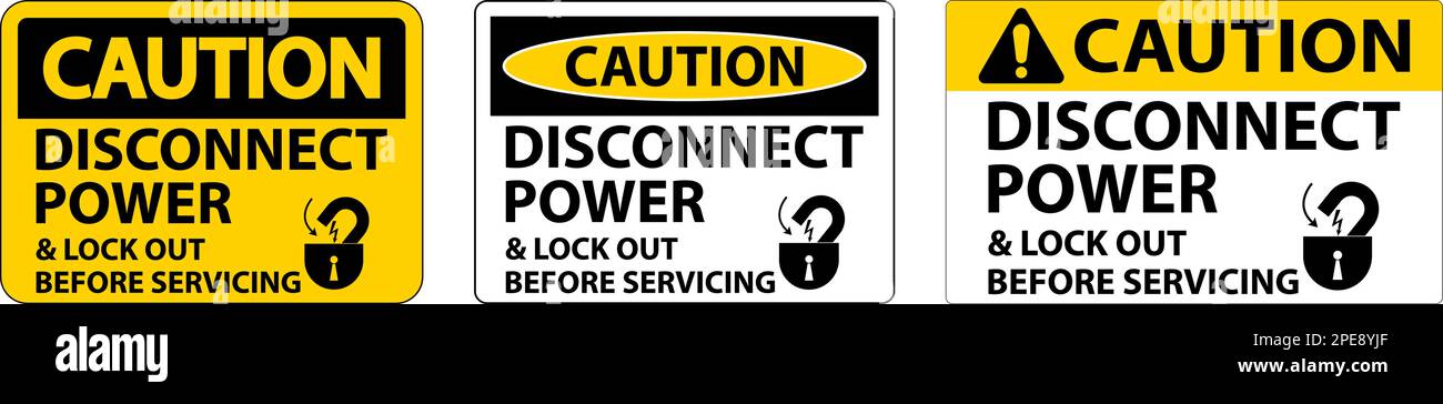 Caution Disconnect Power Label On White Background Stock Vector Image ...