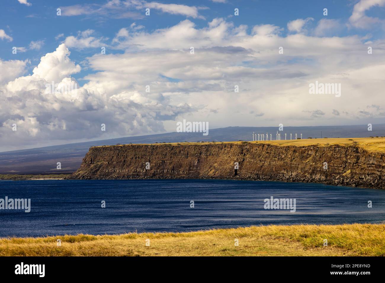 Wind turbines as seen from South Point on the Big Island of Hawaii ...