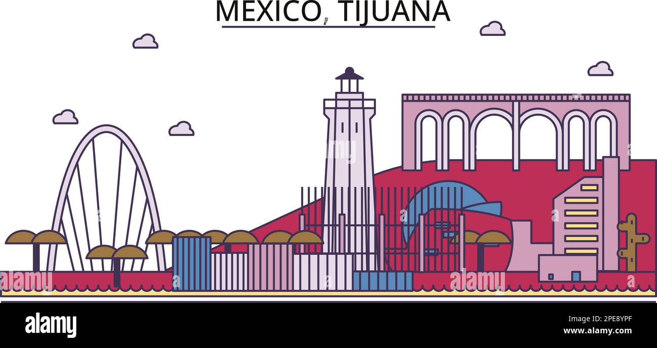 Mexico, Tijuana tourism landmarks, vector city travel illustration ...