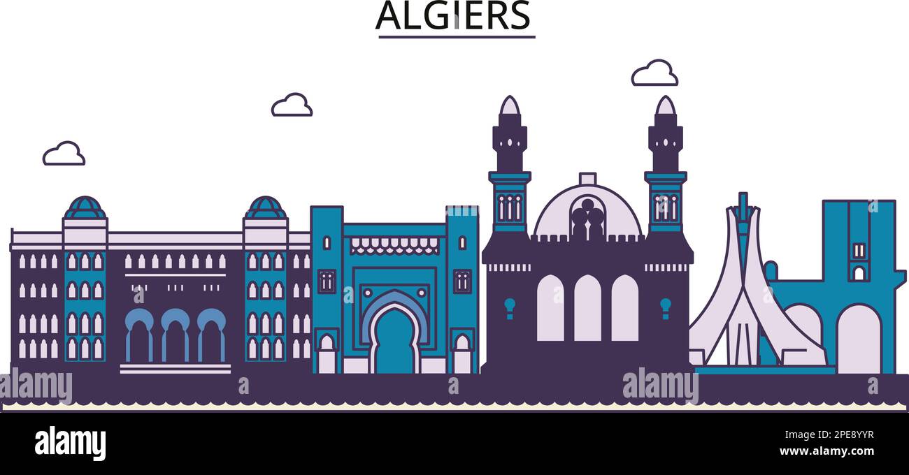 Algiers tourism landmarks, vector city travel illustration Stock Vector ...