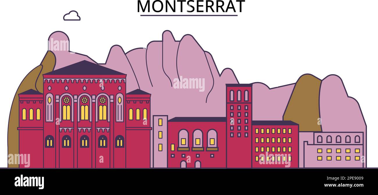 Montserrat tourism landmarks, vector city travel illustration Stock ...