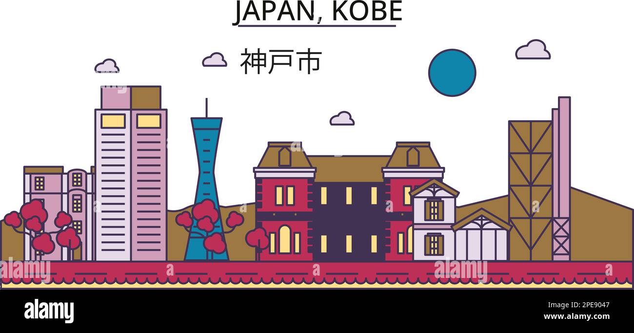 Japan, Kobe tourism landmarks, vector city travel illustration Stock ...