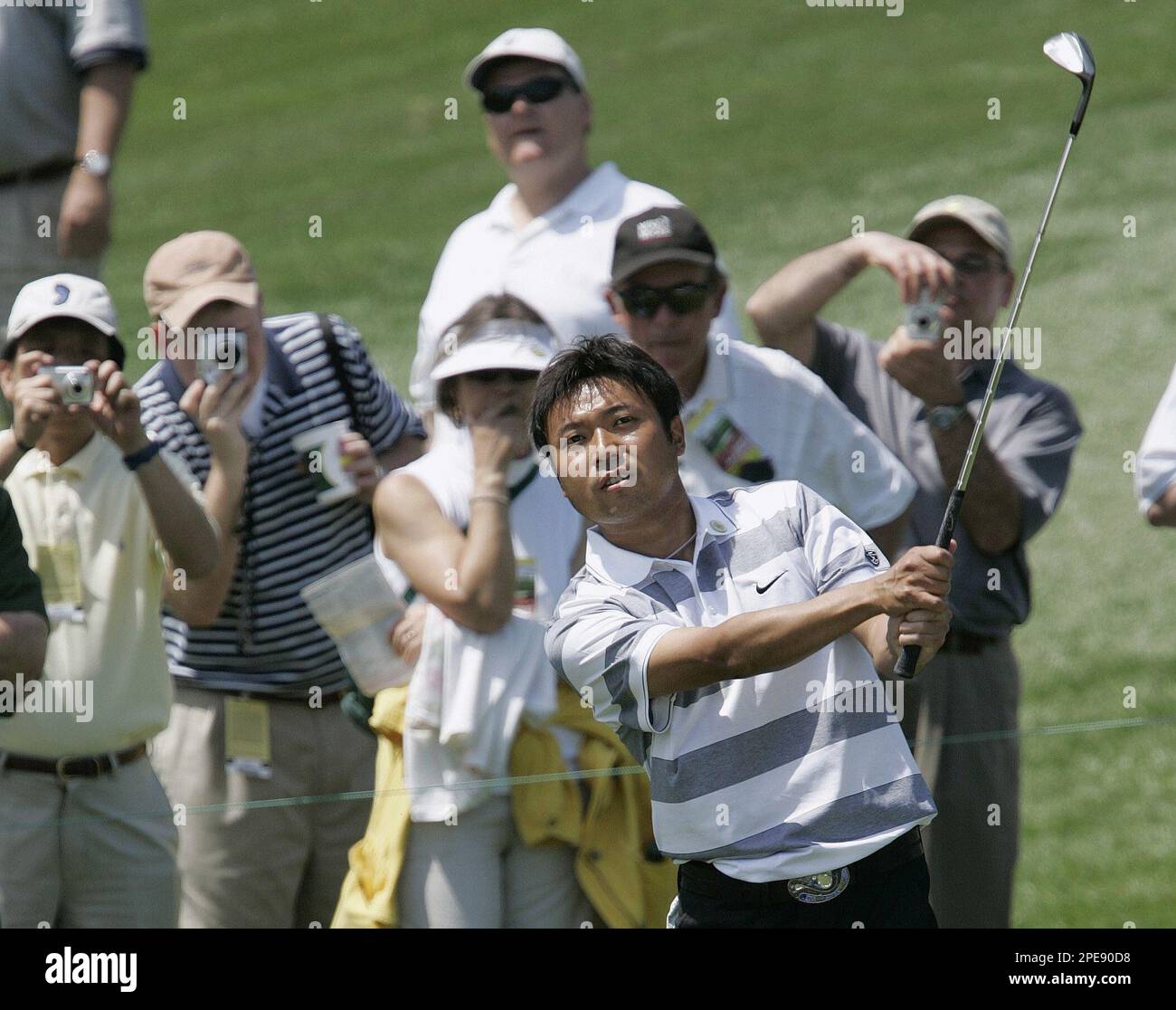 Shingo Katayama, of Japan, hits to the 2nd hole during practice at the ...