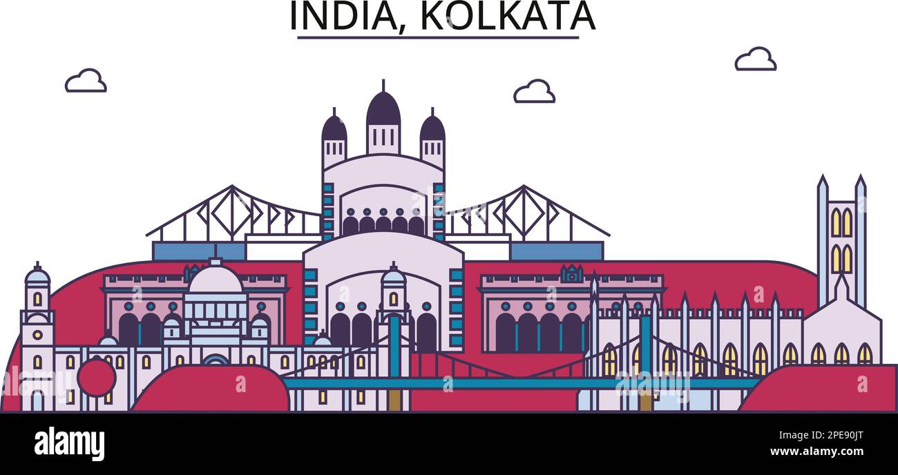 India, Kolkata tourism landmarks, vector city travel illustration Stock ...