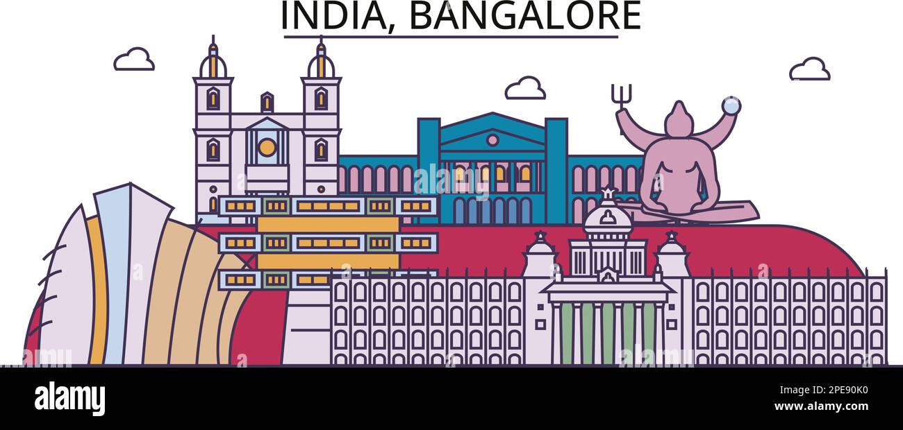 India, Bangalore tourism landmarks, vector city travel illustration ...