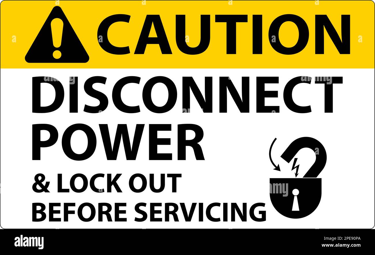 Caution Disconnect Power Label On White Background Stock Vector Image ...