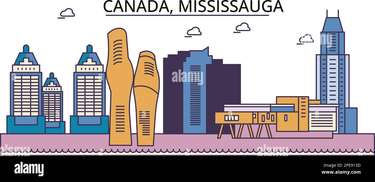 Canada, Mississauga tourism landmarks, vector city travel illustration ...