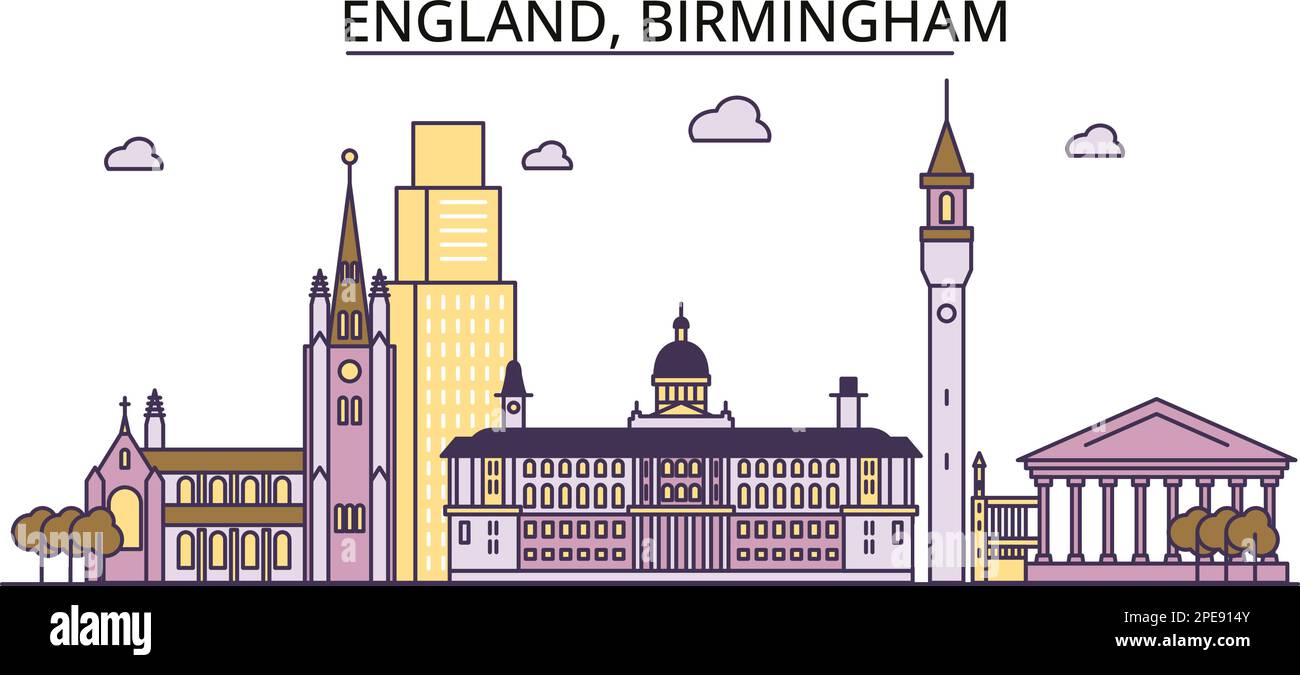 United Kingdom, Birmingham tourism landmarks, vector city travel ...