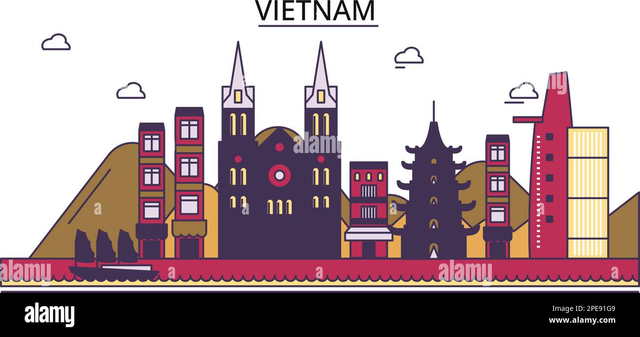 Vietnam tourism landmarks, vector city travel illustration Stock Vector ...