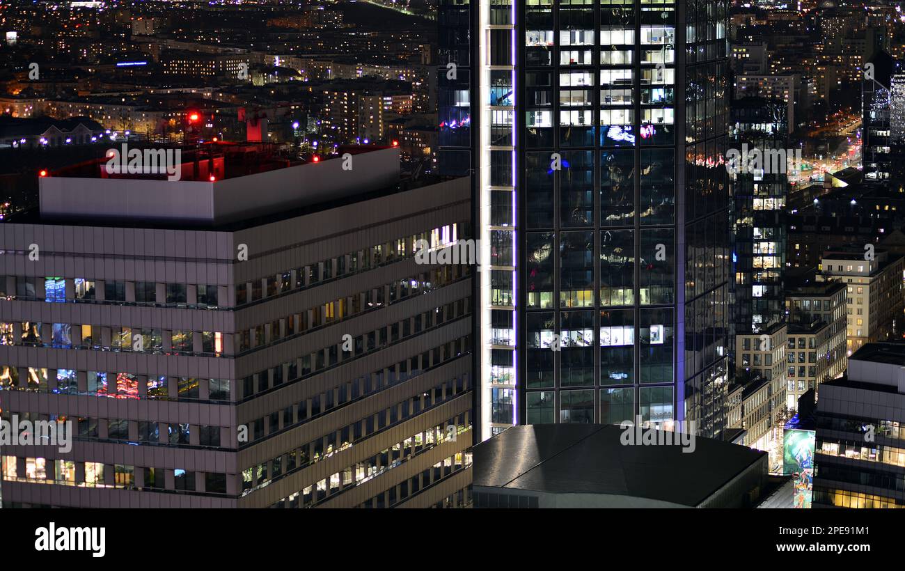 View of at night glass buildings and modern business skyscrapers,. View ...