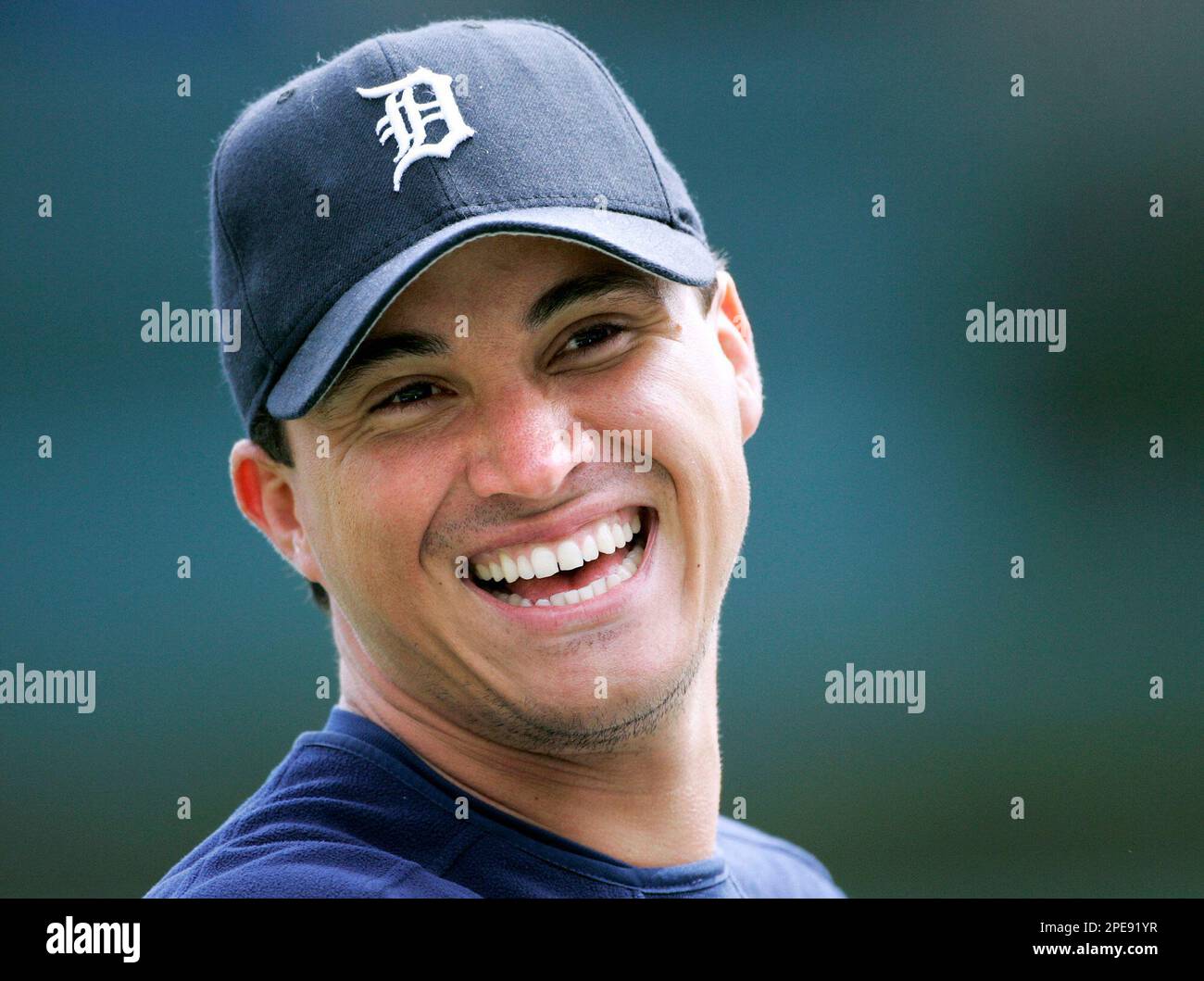Detroit Tigers outfielder Magglio Ordonez laughs at a teammate during ...