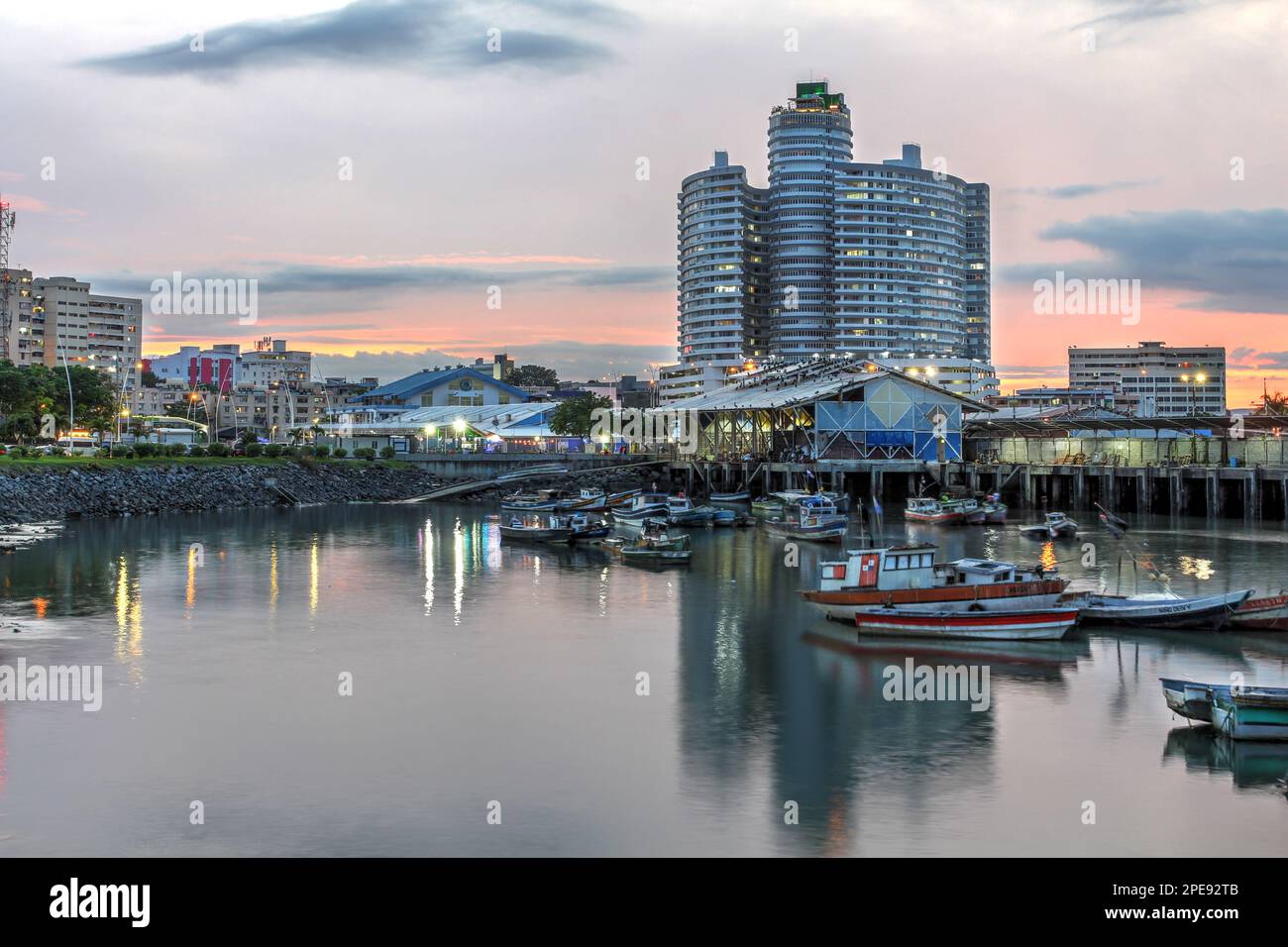 Sunset over Panama Bay with the popular Mercado de Mariscos (Fish ...