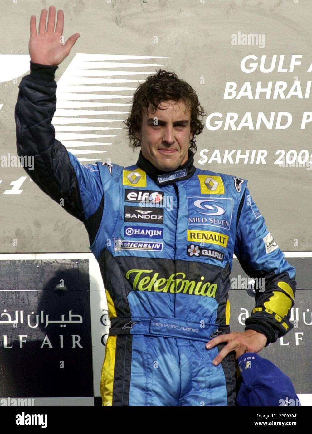 Renault Formula One driver Fernando Alonso of Spain celebrates after ...