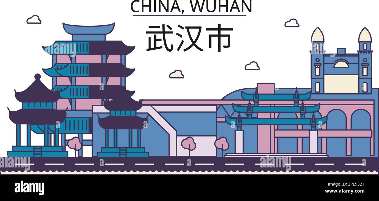China, Wuhan tourism landmarks, vector city travel illustration Stock ...