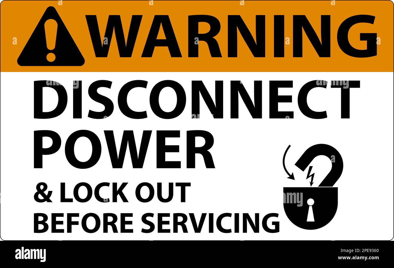 Warning Disconnect Power Label On White Background Stock Vector Image ...