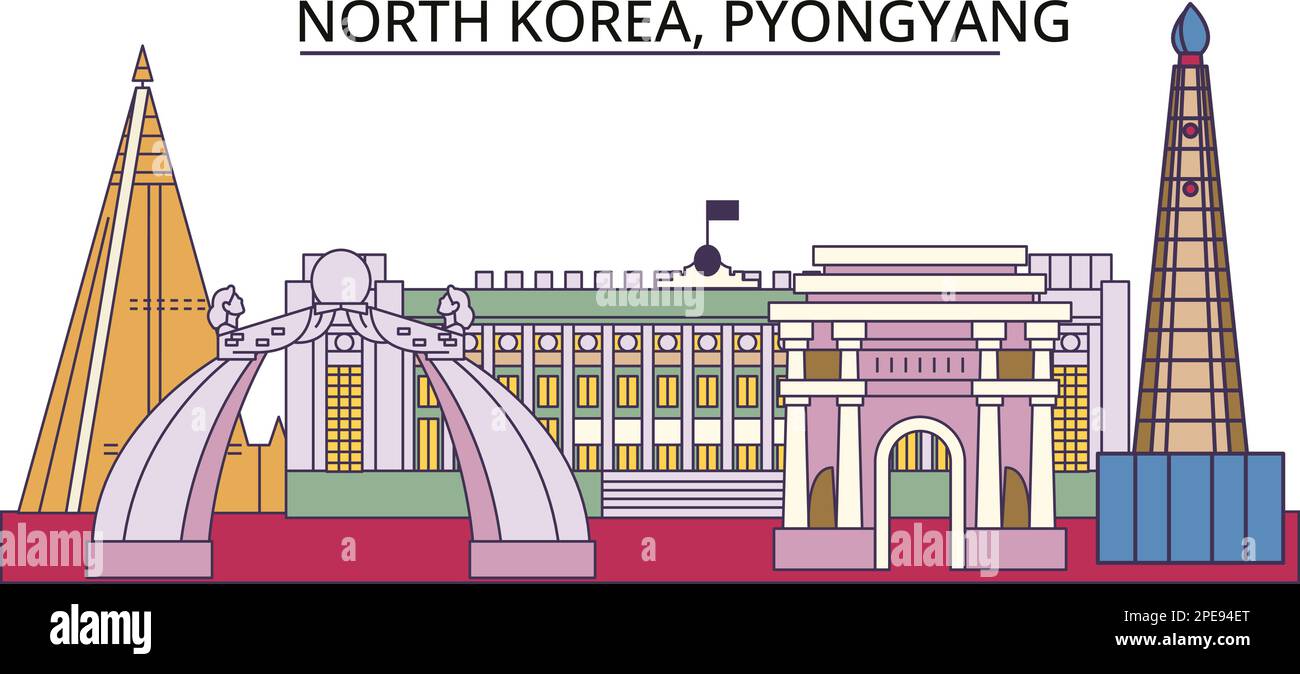 North Korea, Pyongyang tourism landmarks, vector city travel ...