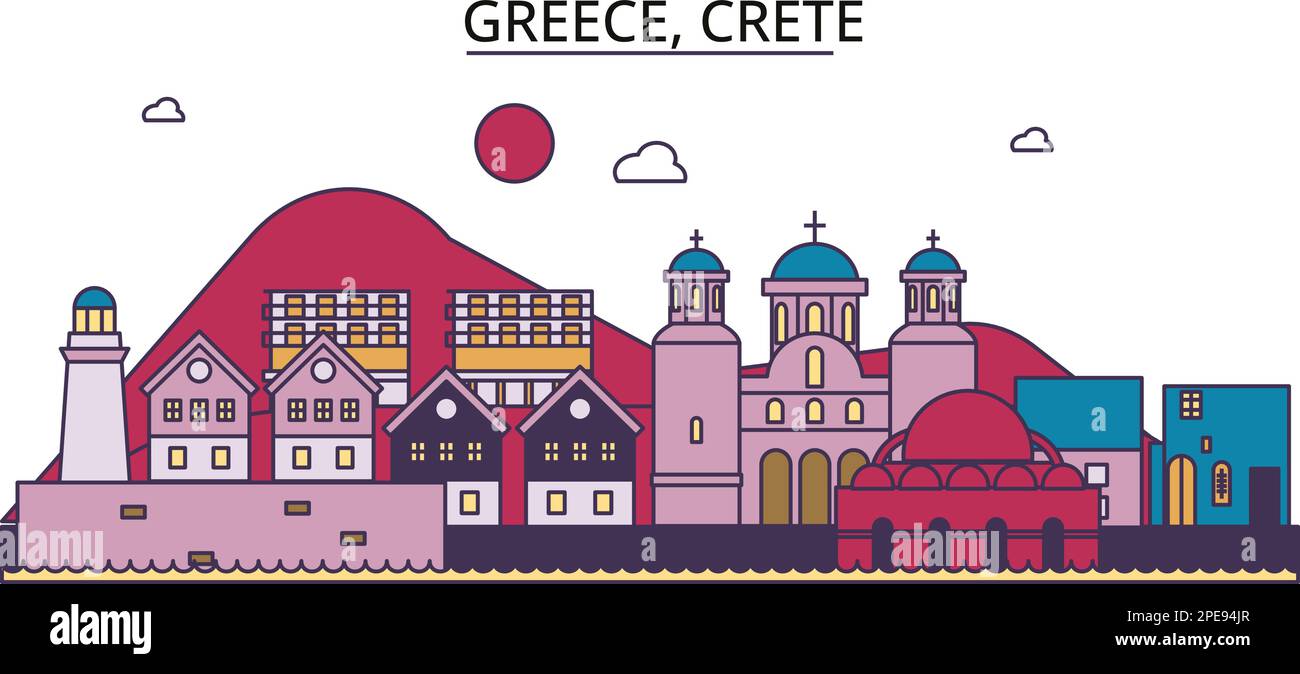 Greece, Crete tourism landmarks, vector city travel illustration Stock ...