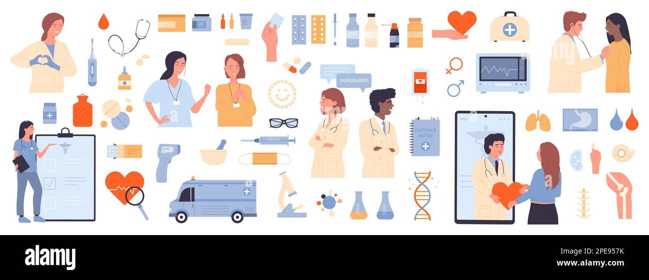 Medicine set vector illustration. Cartoon medical collection with ...