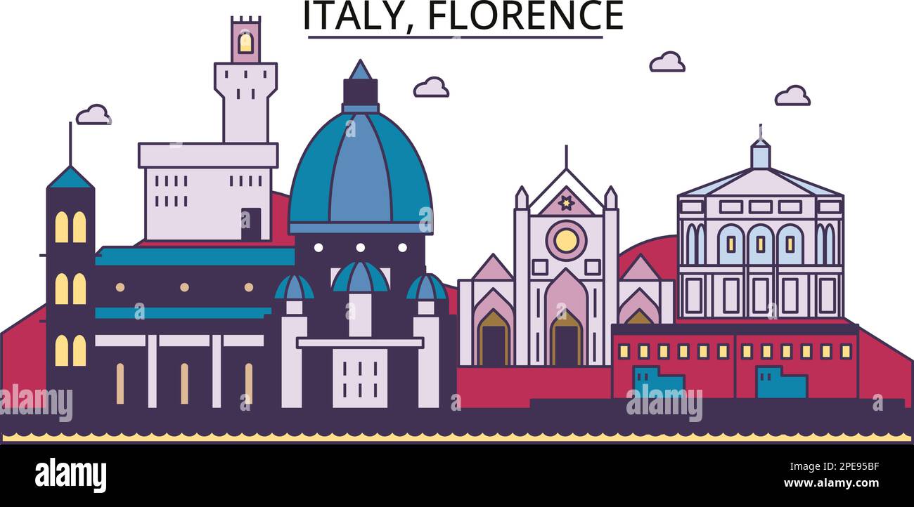 Italy, Florence tourism landmarks, vector city travel illustration ...