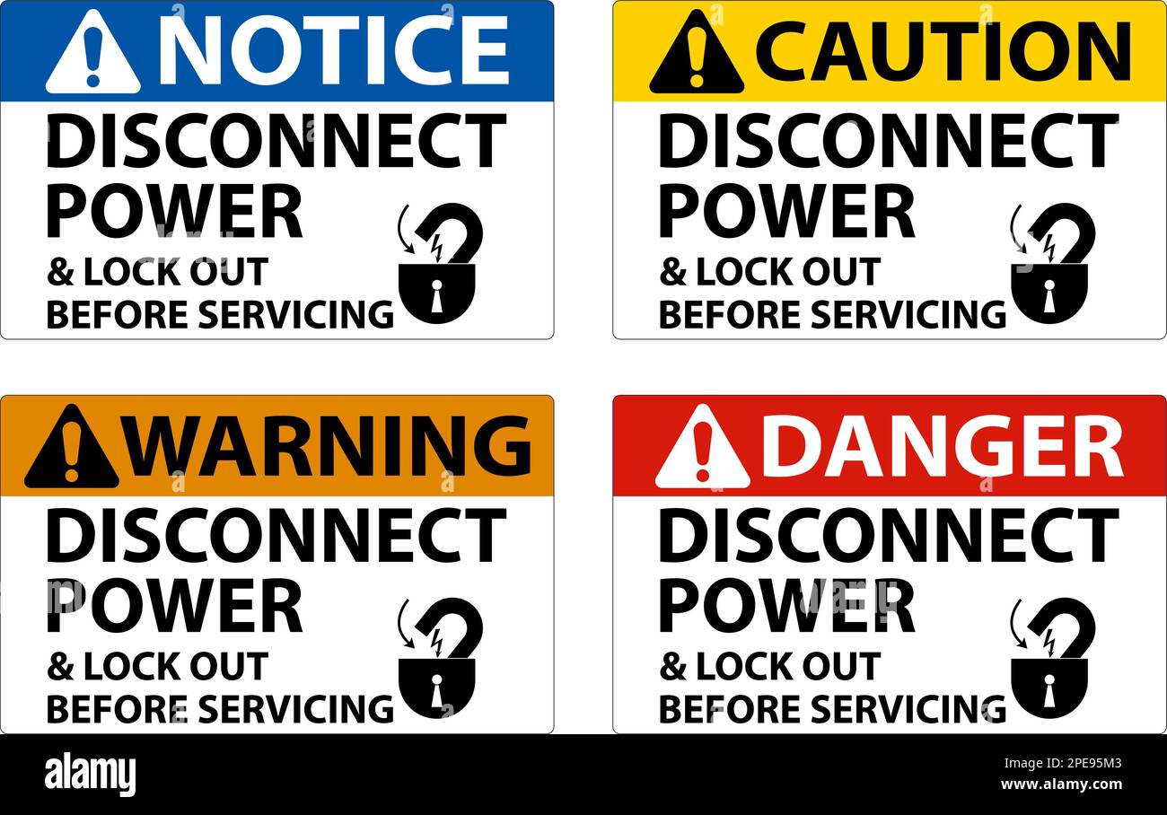 Caution Disconnect Power Label On White Background Stock Vector Image ...