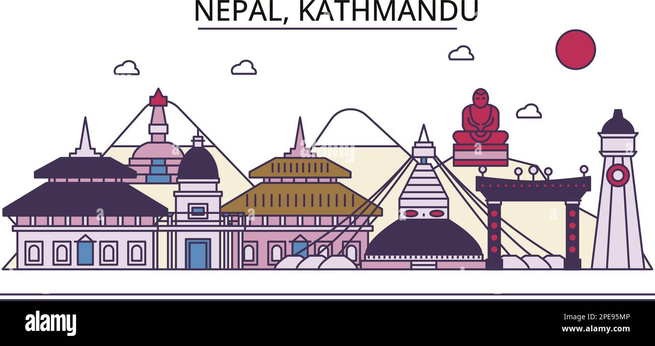 Nepal, Kathmandu tourism landmarks, vector city travel illustration ... Nepal, Kathmandu tourism landmarks, vector city travel illustration ...