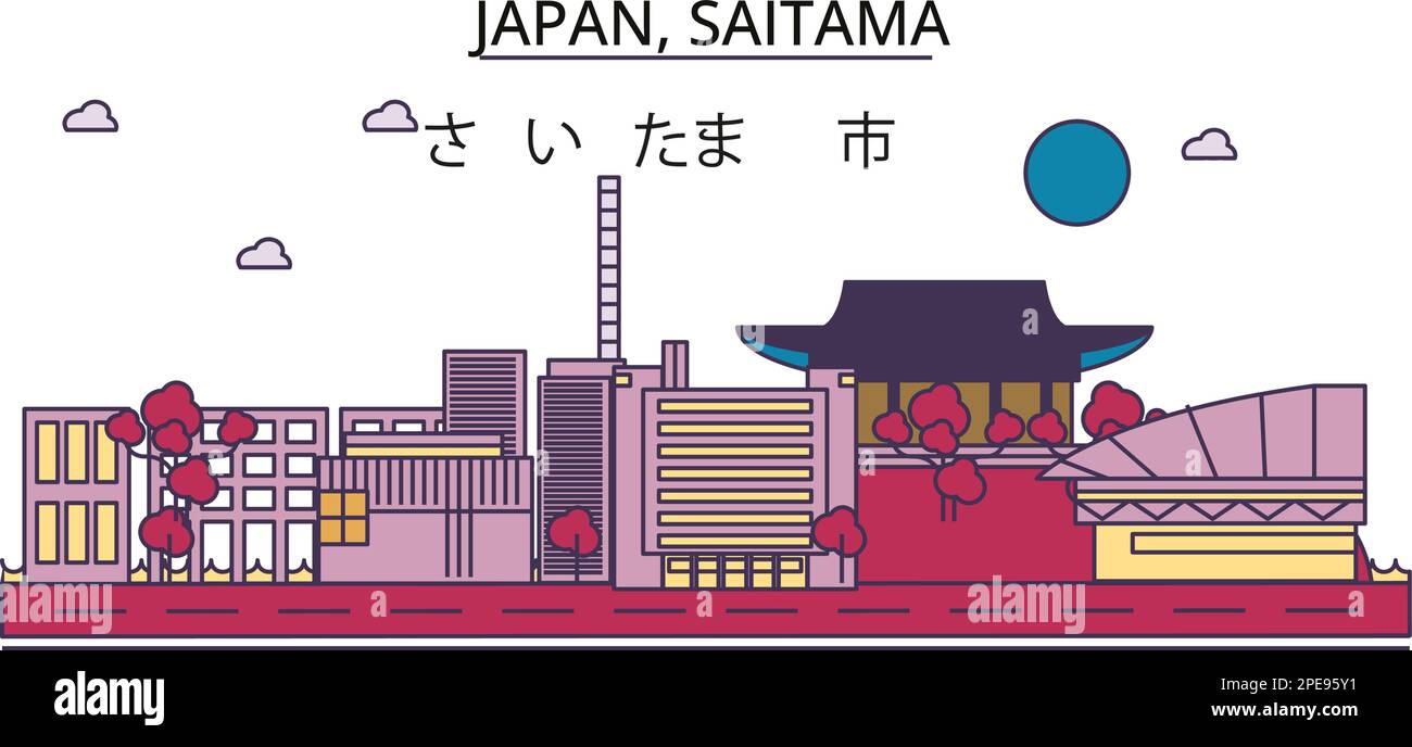 Japan, Saitama tourism landmarks, vector city travel illustration Stock ...