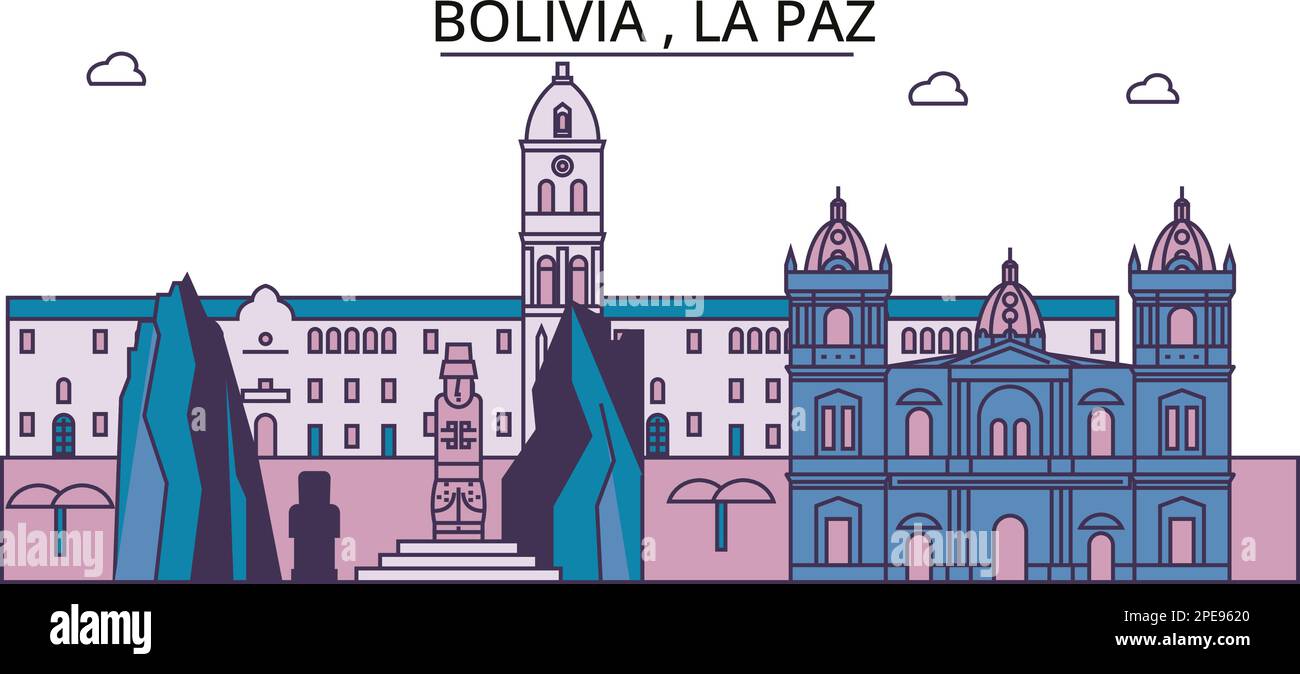 Bolivia , La Paz tourism landmarks, vector city travel illustration ...