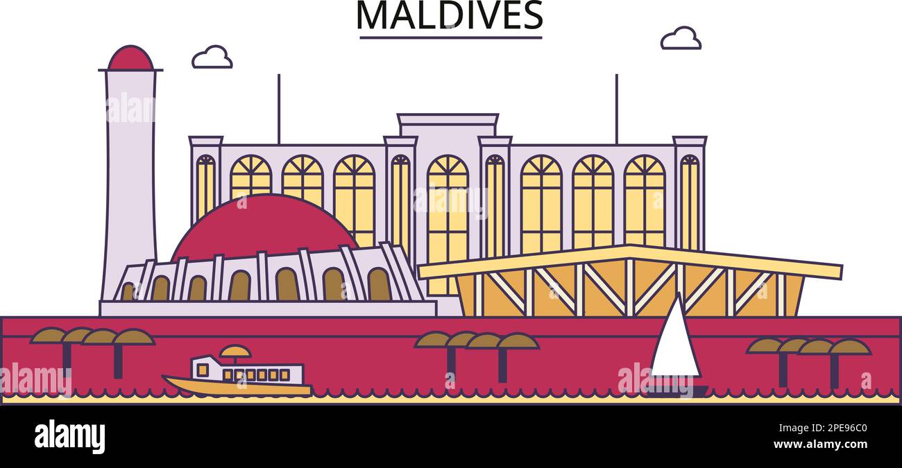 Maldives tourism landmarks, vector city travel illustration Stock ...