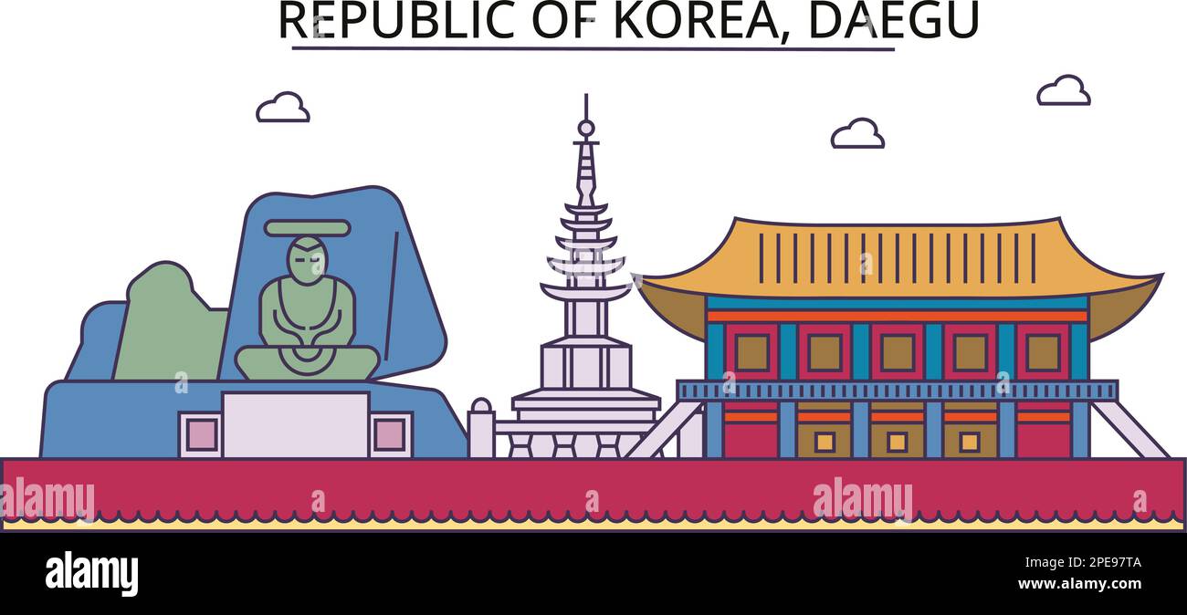 South Korea, Daegu tourism landmarks, vector city travel illustration ...