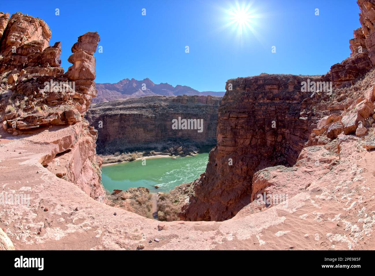 Colorado River view from the dry falls of East Johnson Creek in Marble ...