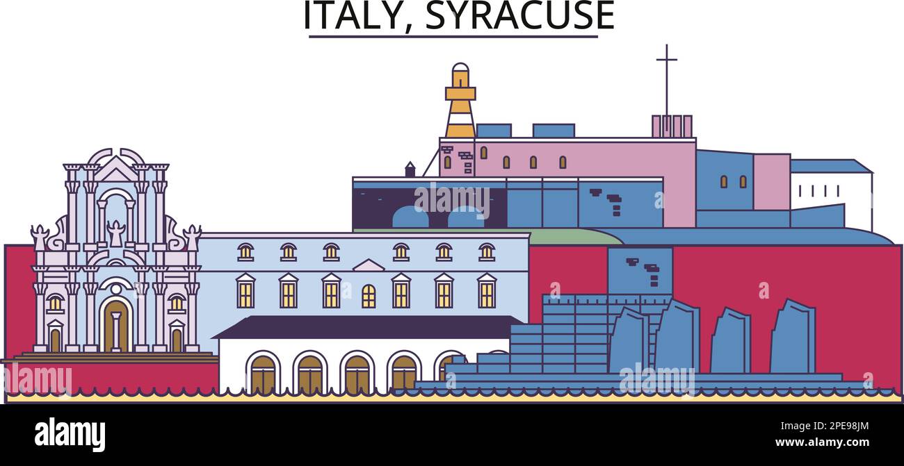 Italy, Syracuse tourism landmarks, vector city travel illustration ...