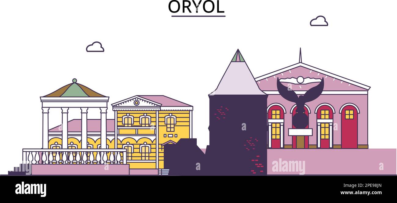 Russia, Oryol tourism landmarks, vector city travel illustration Stock ...