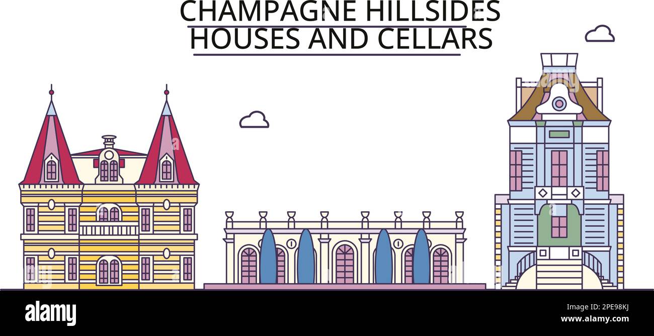 France, Champagne tourism landmarks, vector city travel illustration ...