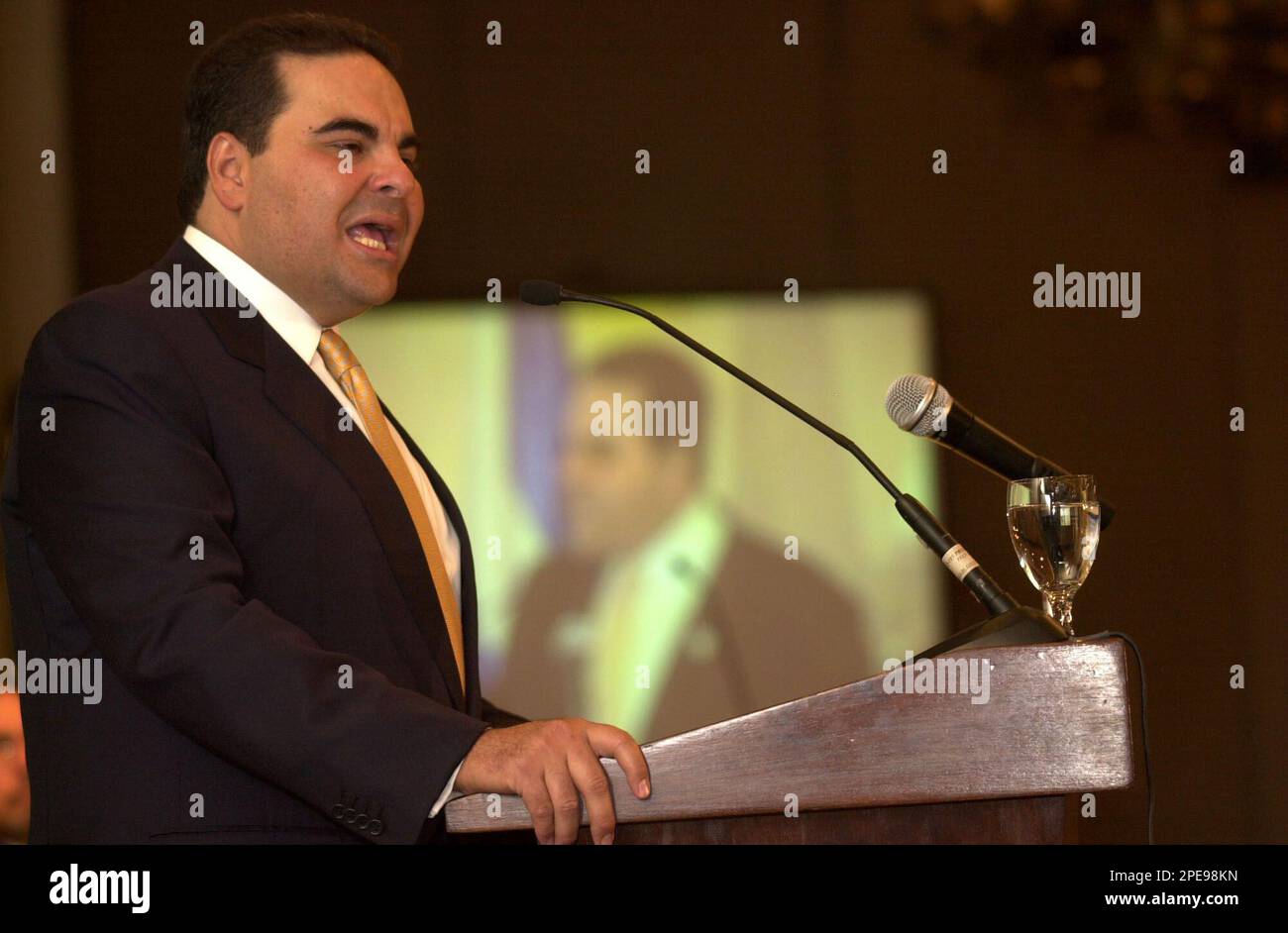 El Salvador President, Tony Saca , speaks Thursday March 31, 2005 to ...