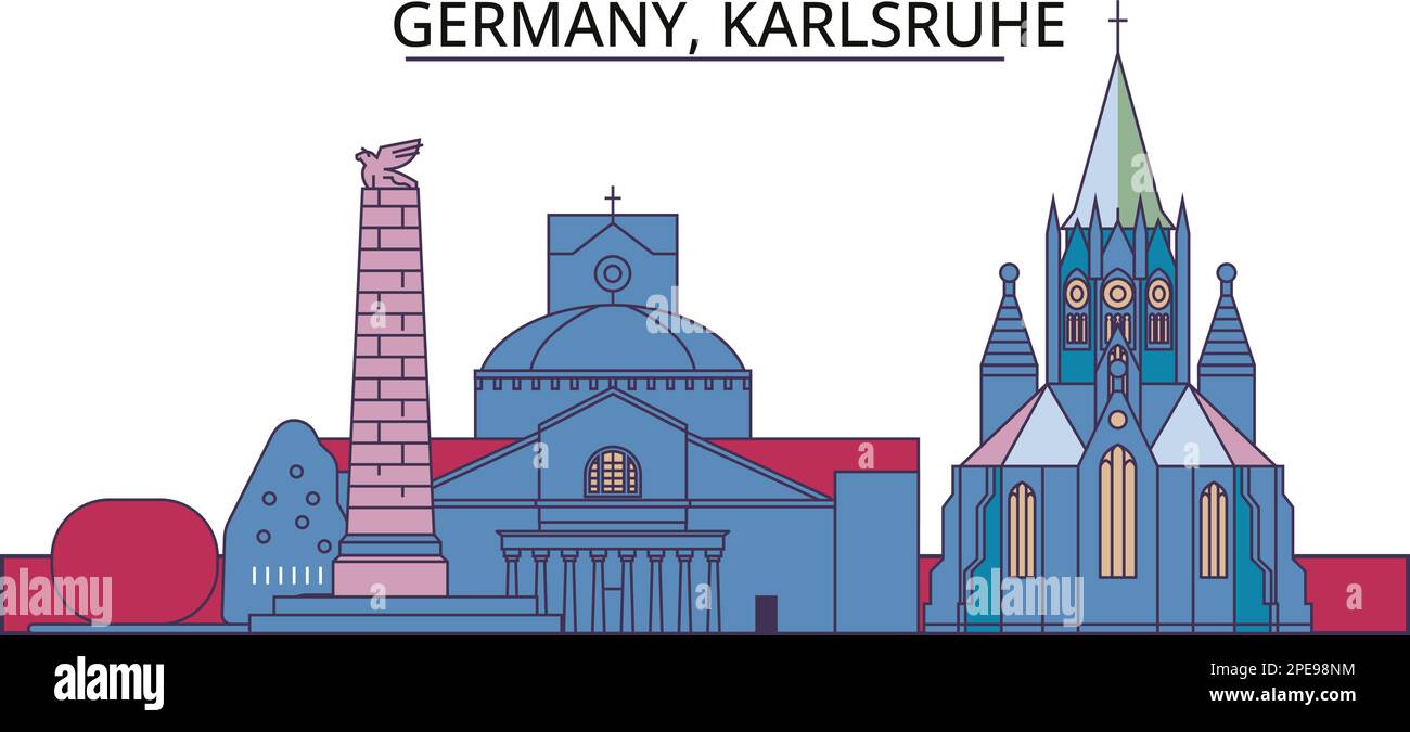 Germany, Karlsruhe tourism landmarks, vector city travel illustration ...