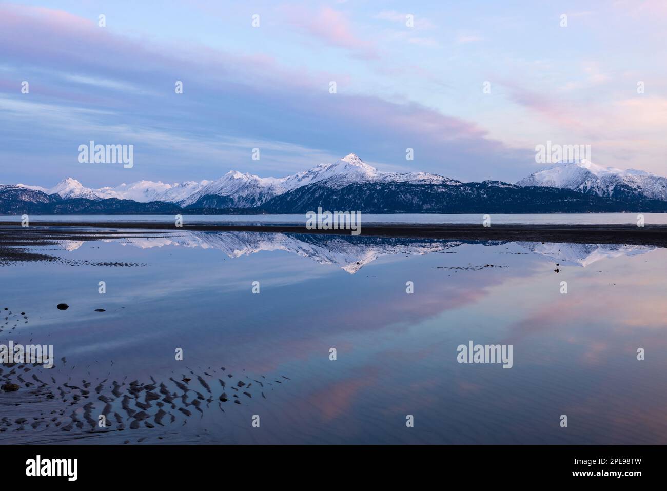 Sunset on Kachemak Bay and the Kenai Mountains in Homer, Alaska Stock ...