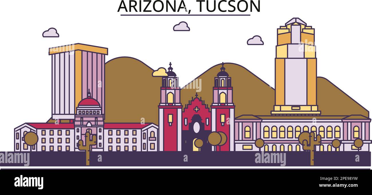 United States, Tucson tourism landmarks, vector city travel ...