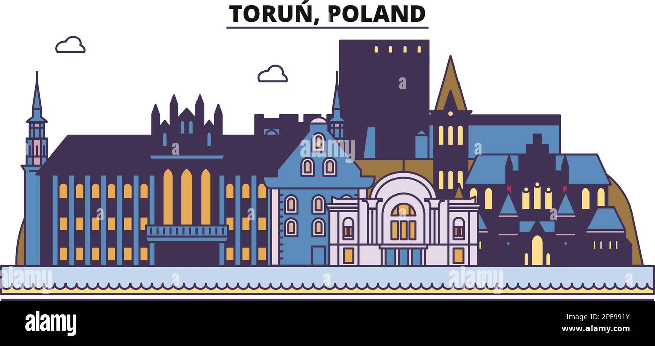 Poland, Torun tourism landmarks, vector city travel illustration Stock ...