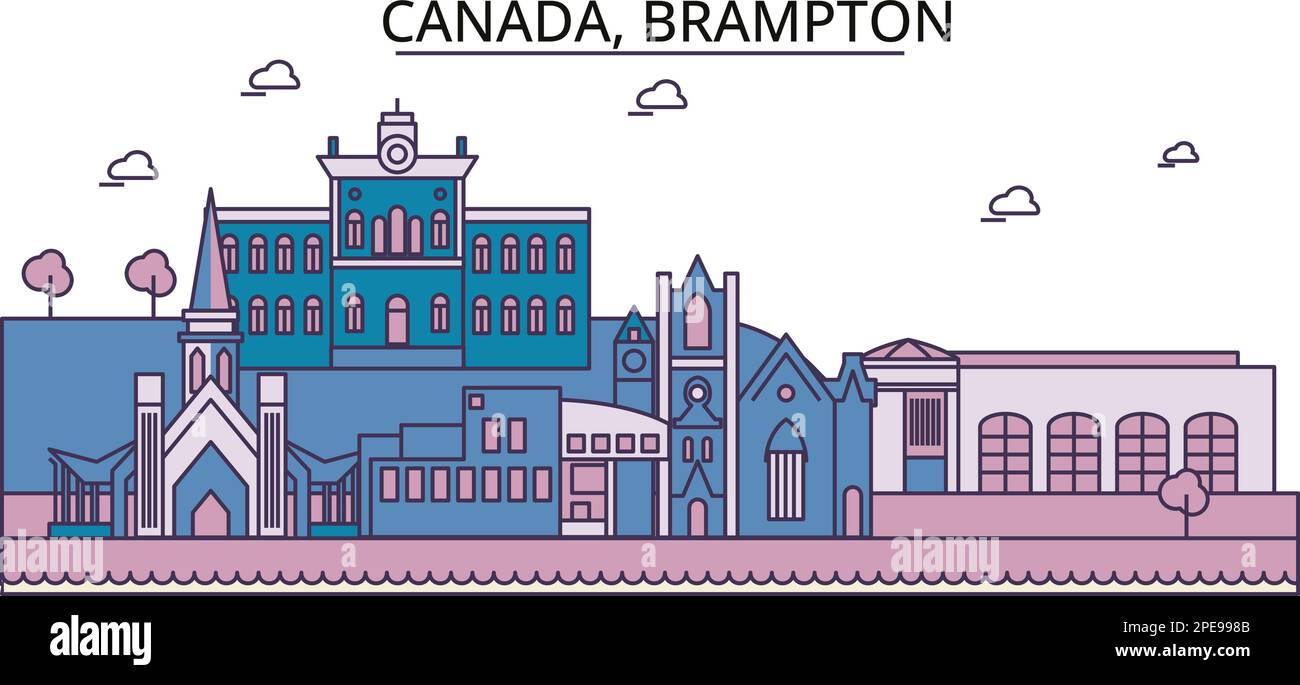 Canada, Brampton tourism landmarks, vector city travel illustration ...
