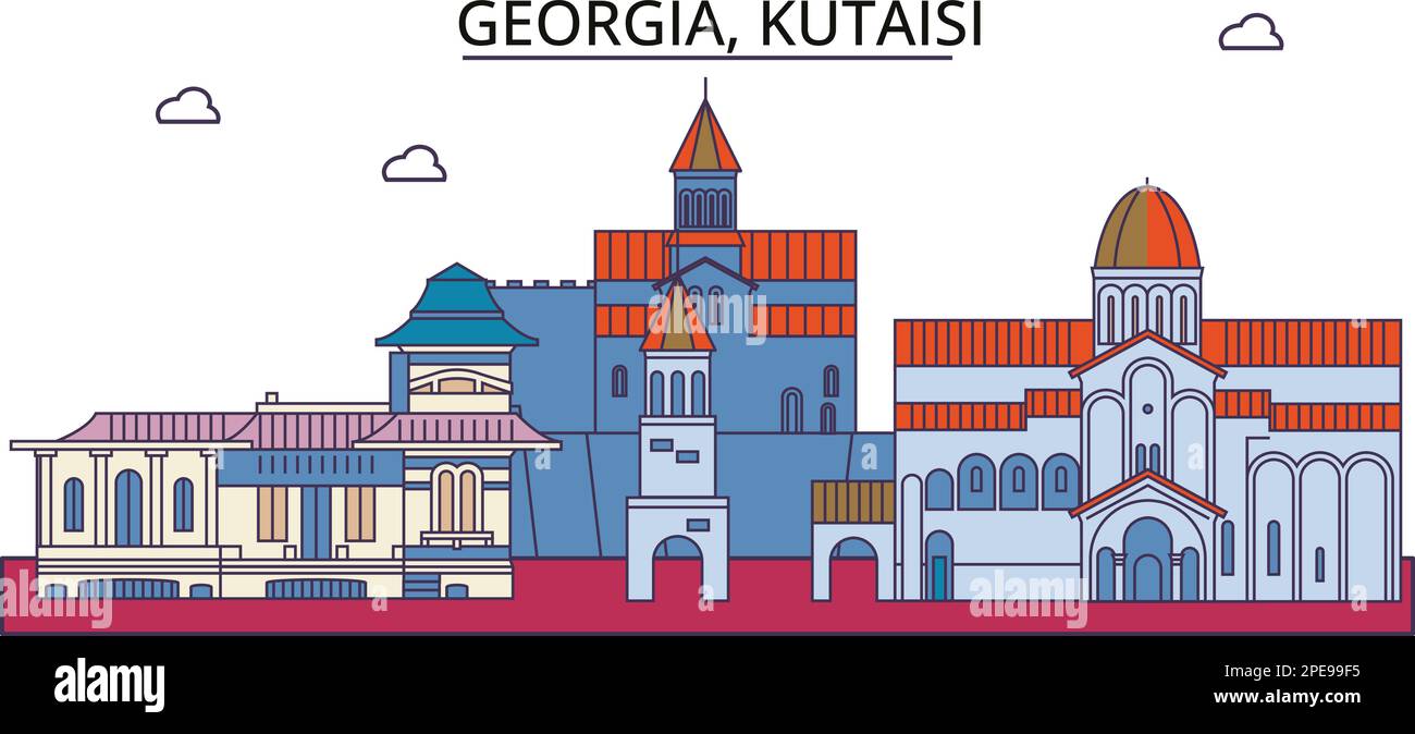 Georgia, Kutaisi tourism landmarks, vector city travel illustration ...